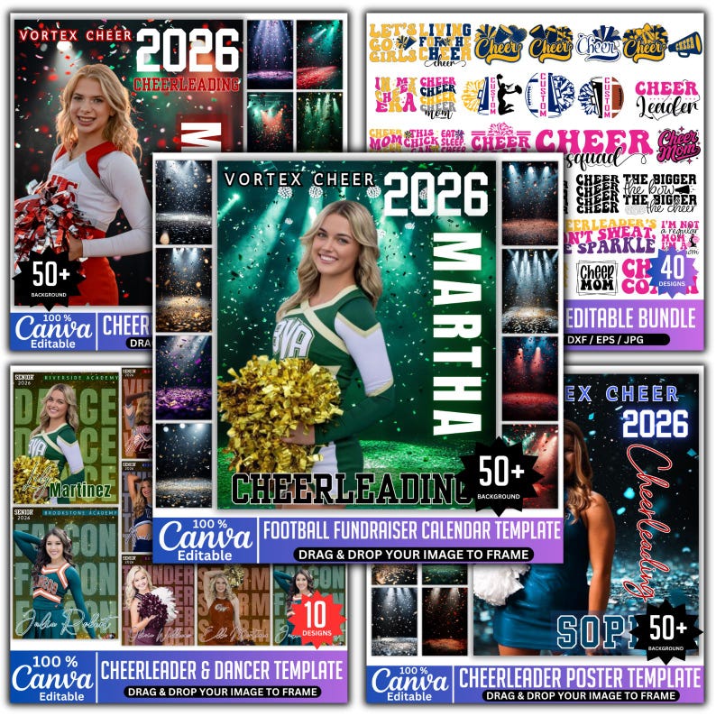 Cheerleading Poster Mega Bundle, Cheer T Shirt Design, Cheerleading ...