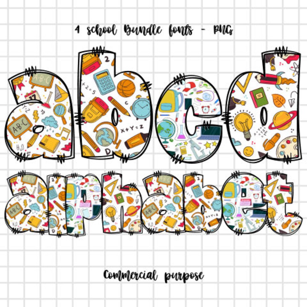School Doodle Alphabets Bundle, Back to School Doodle Letters & Numbers ...