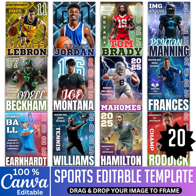 20 Sports Canva Template Bundle, Editable Sports Designs, Game Day ...