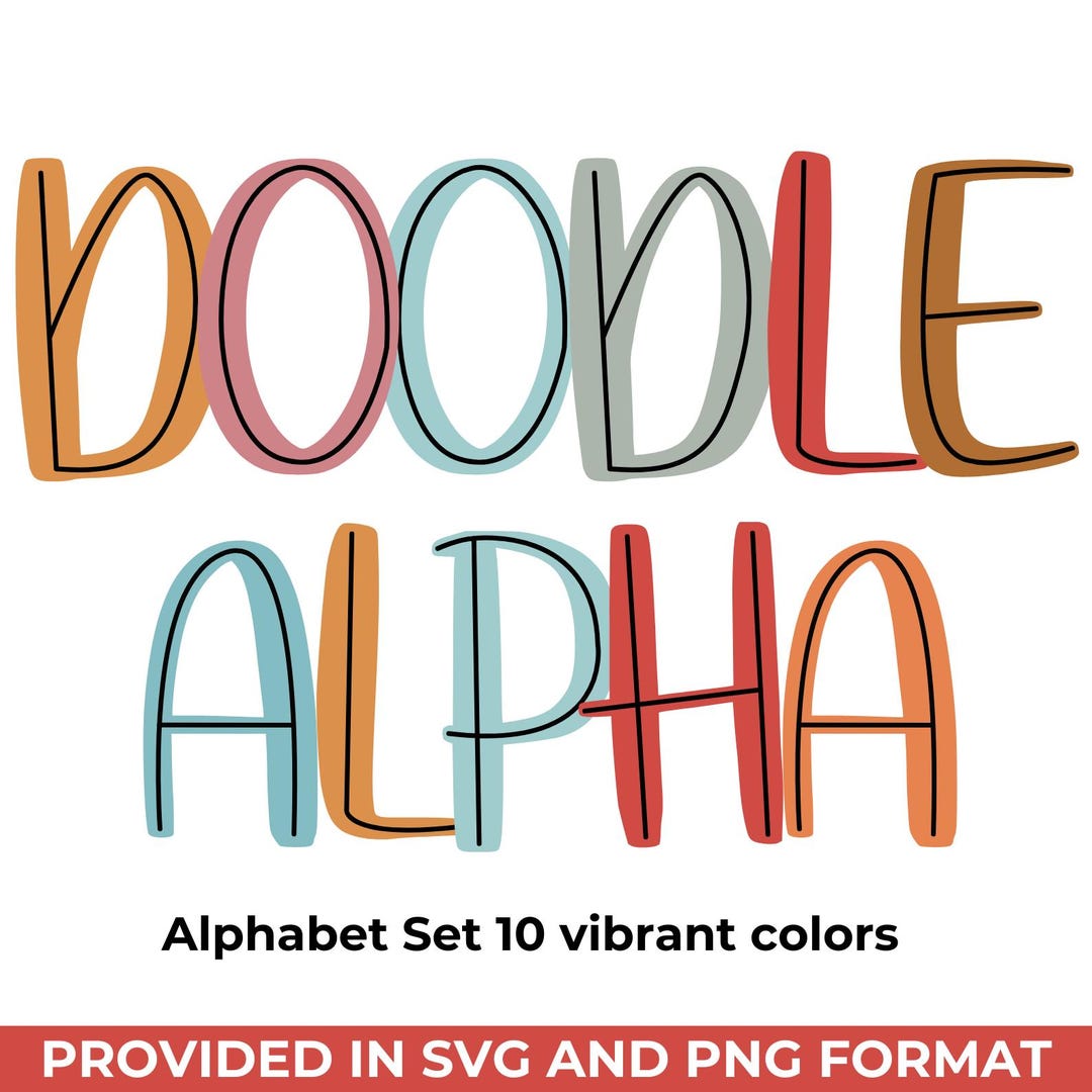 Bright Neon Doodle Alphabet SVG Bundle, 10 Colorful Alphabet Designs ...
