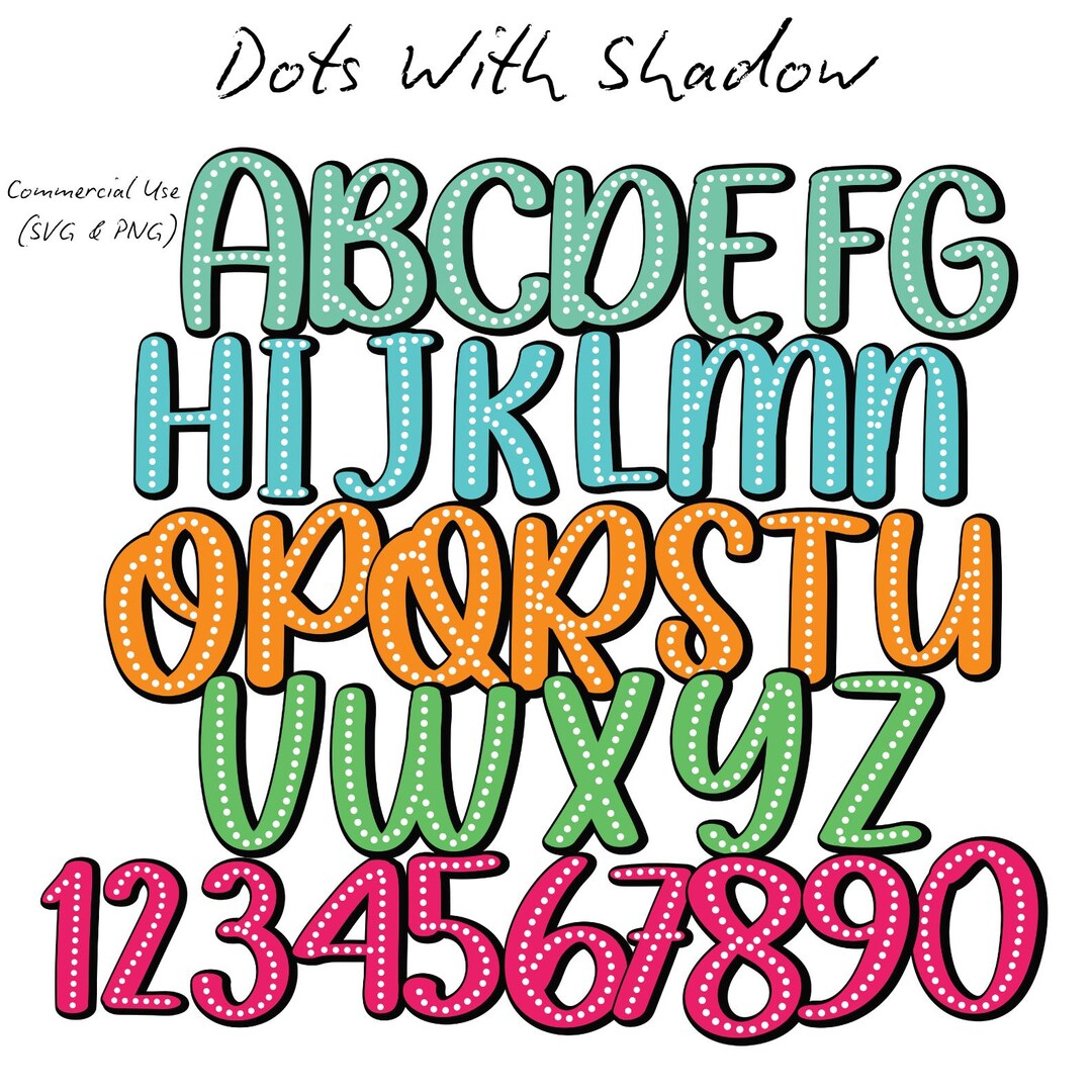 Dalmatian Dots Letters PNG Bundle, 6 Alpha Sets, Bright Color Letters ...