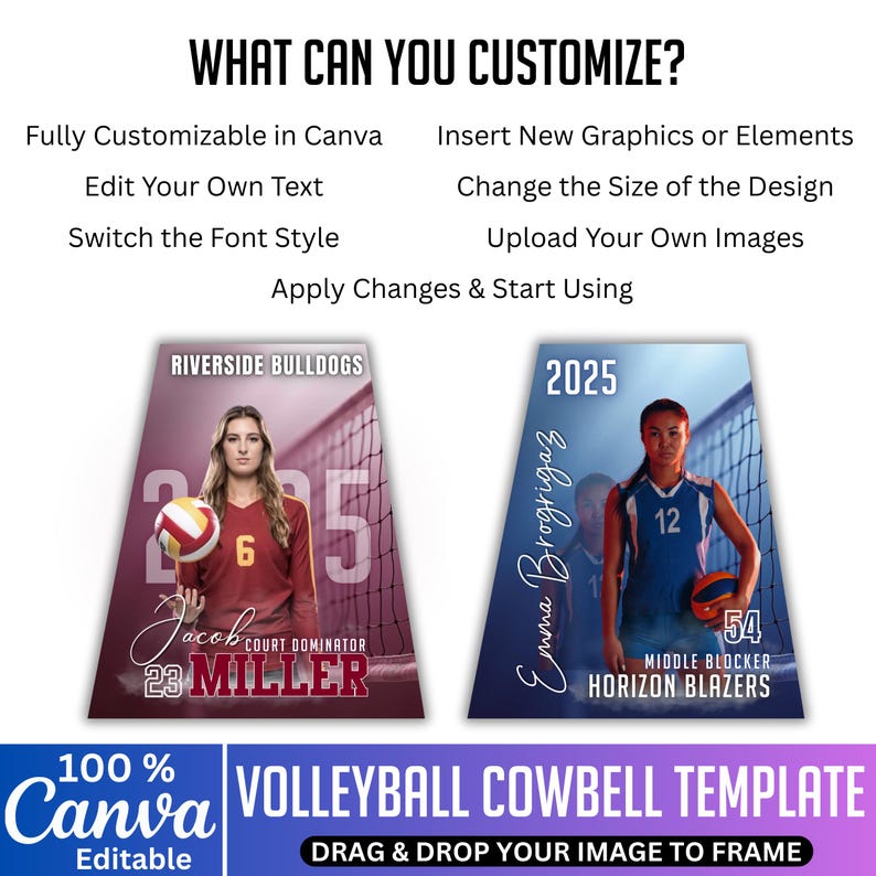 Cowbell Canva Editable Template, Volleyball Cowbell Designs, Custom ...