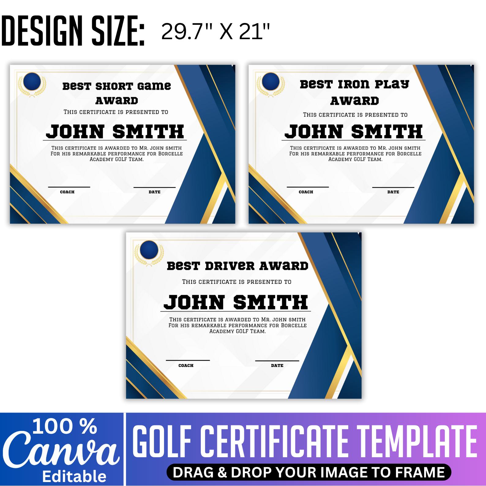 50 Golf Award Certificates Template, Canva Editable Golf Team Awards ...