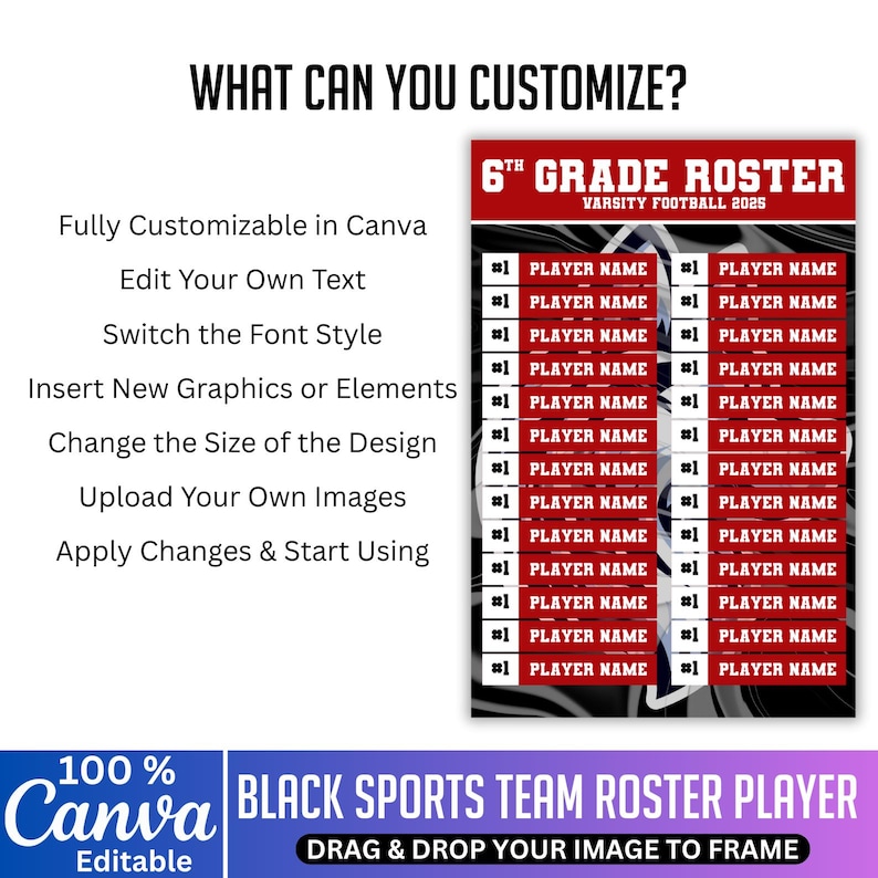 Sports Team Roster Canva Template, Editable Team Roster Card ...