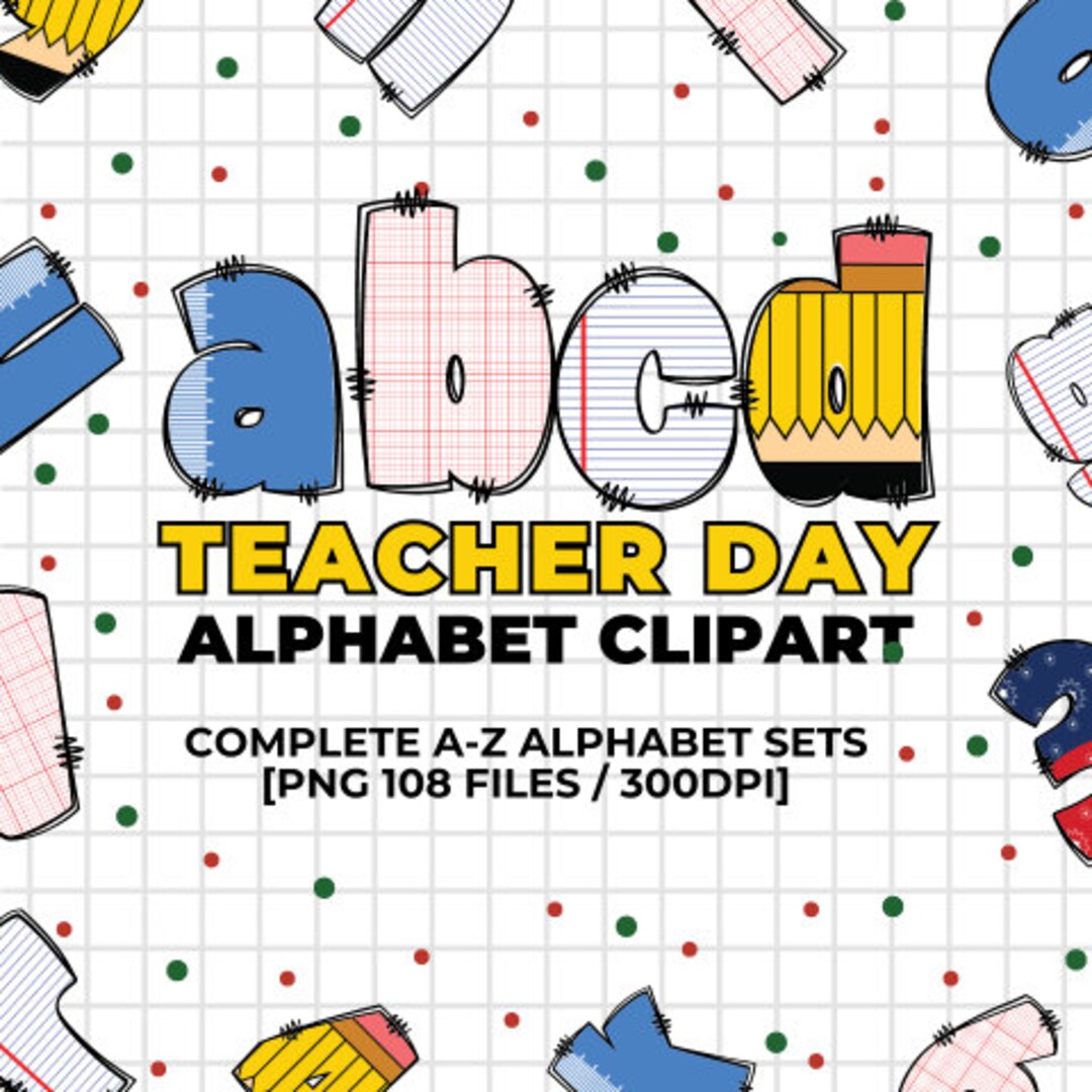 School Teacher Doodle Alphabet Bundle, Teacher PNG Letters, Numbers ...