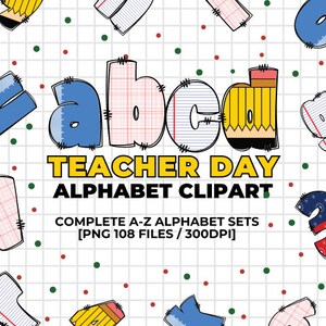 School Teacher Doodle Alphabet Bundle, Teacher PNG Letters, Numbers ...