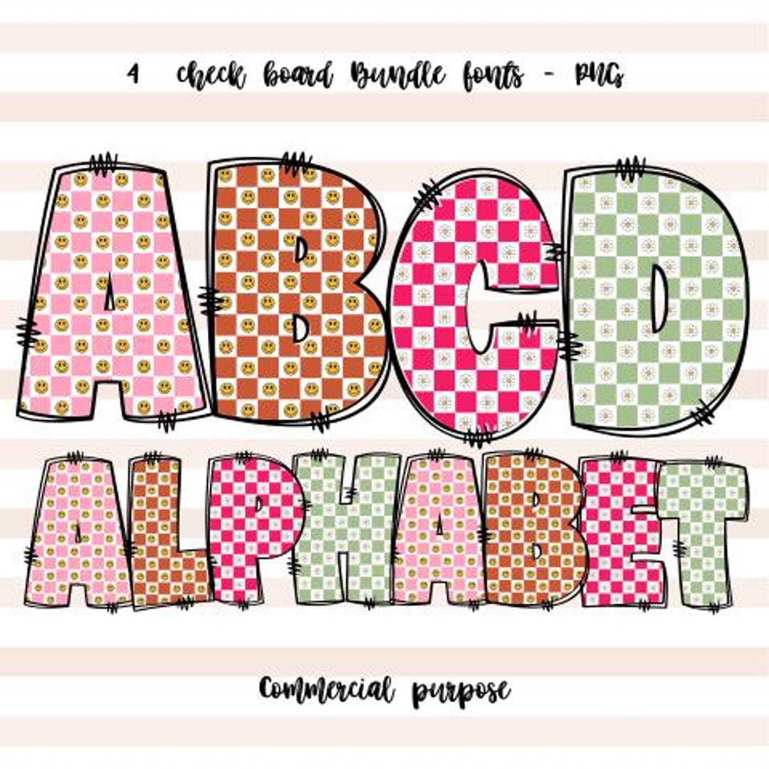 Check Board Pattern Alphabet Clipart, Checkboard Doodle Letters ...