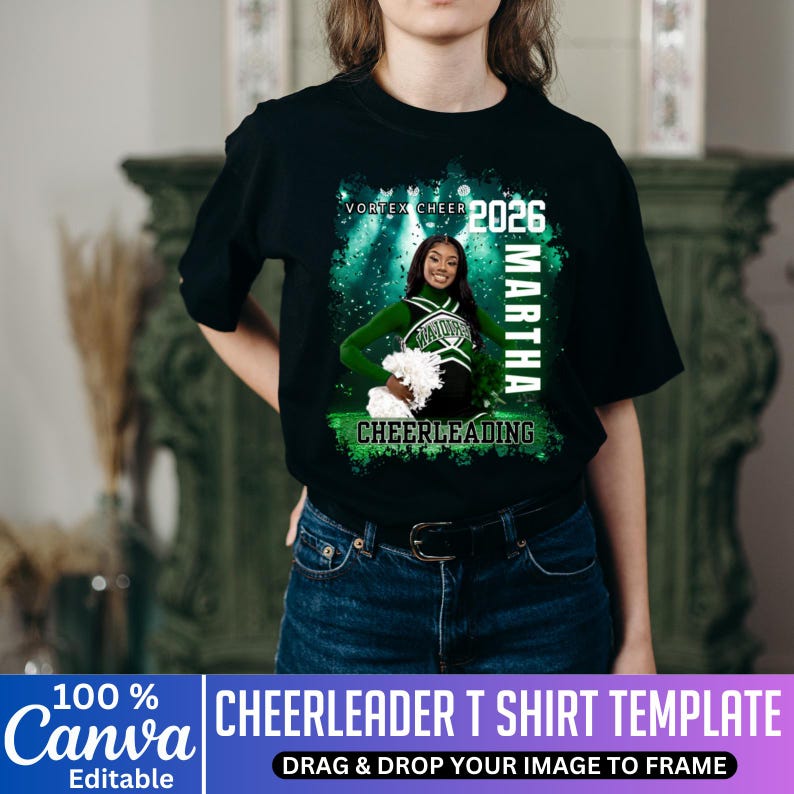 10 Cheerleader T Shirt Canva Editable Template, Cheerleading Shirts ...
