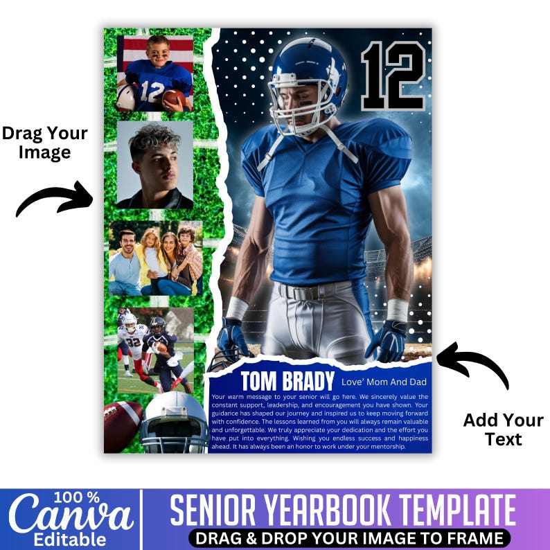 High School Senior Yearbook Football Canva Template, Yearbook Full ...