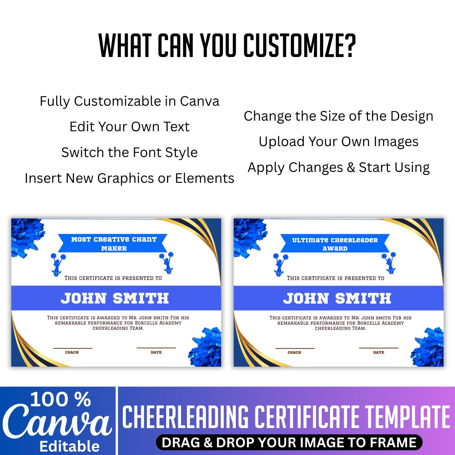 50 Cheerleading Certificates Template, Cheerleading Awards Canva ...