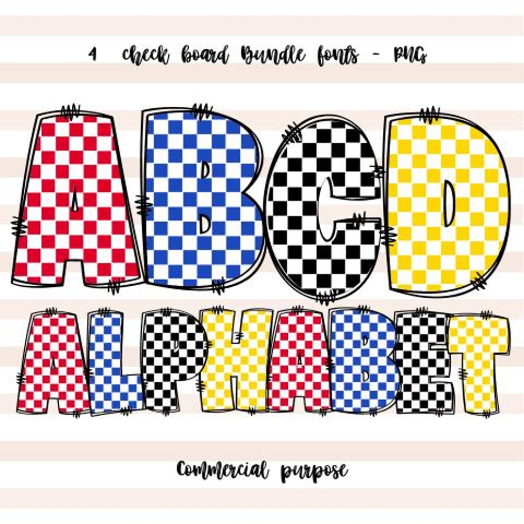 Check Board Pattern Alphabet Clipart, Colorful Checkboard Doodle ...