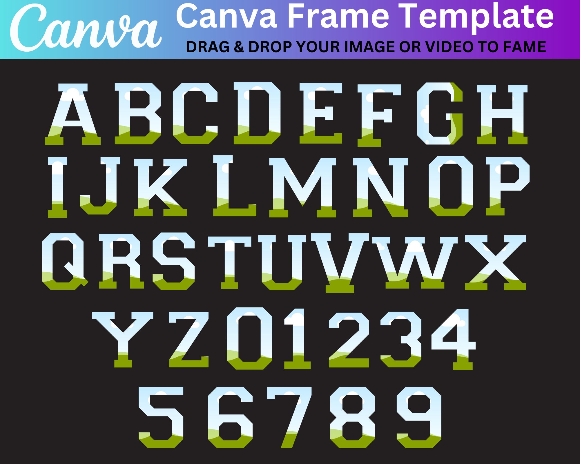 Canva Frame Alphabet, Canva Frame Varsity Letters, Varsity Font, Jersey ...
