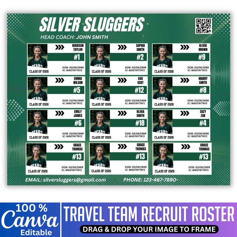 Travel Team Recruit Roster Canva Template, Softball, Baseball ...
