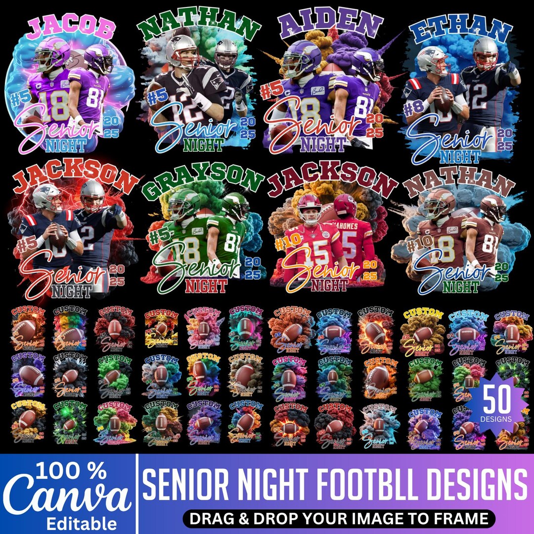50 Senior Football T Shirt Canva Template, Football Senior Night ...