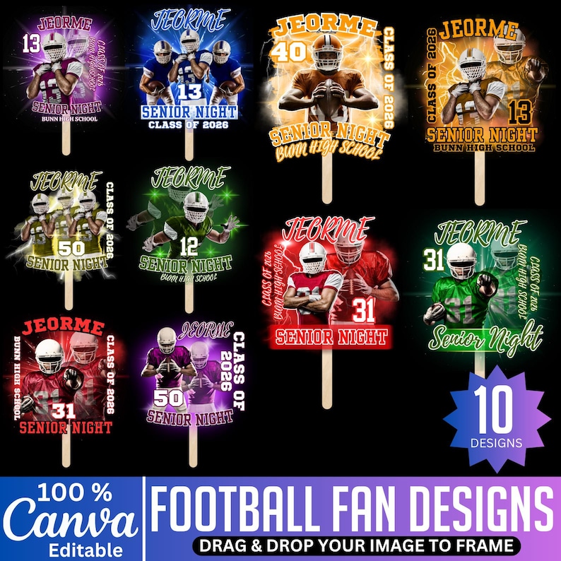 10 Senior Night Football Fan Template Bundle, Game Day Football Fan ...
