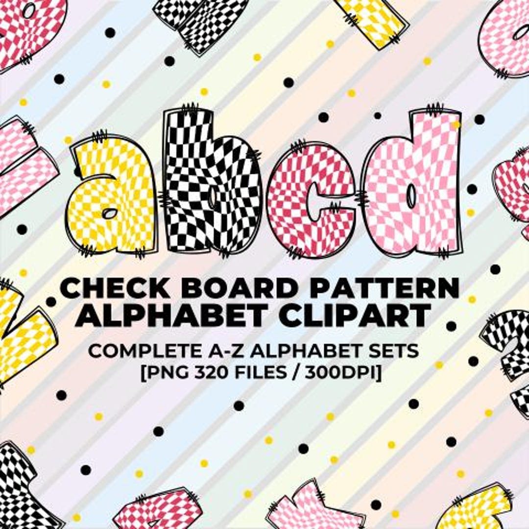 Check Board Pattern Alphabet Clipart, Colorful Checkboard Doodle ...