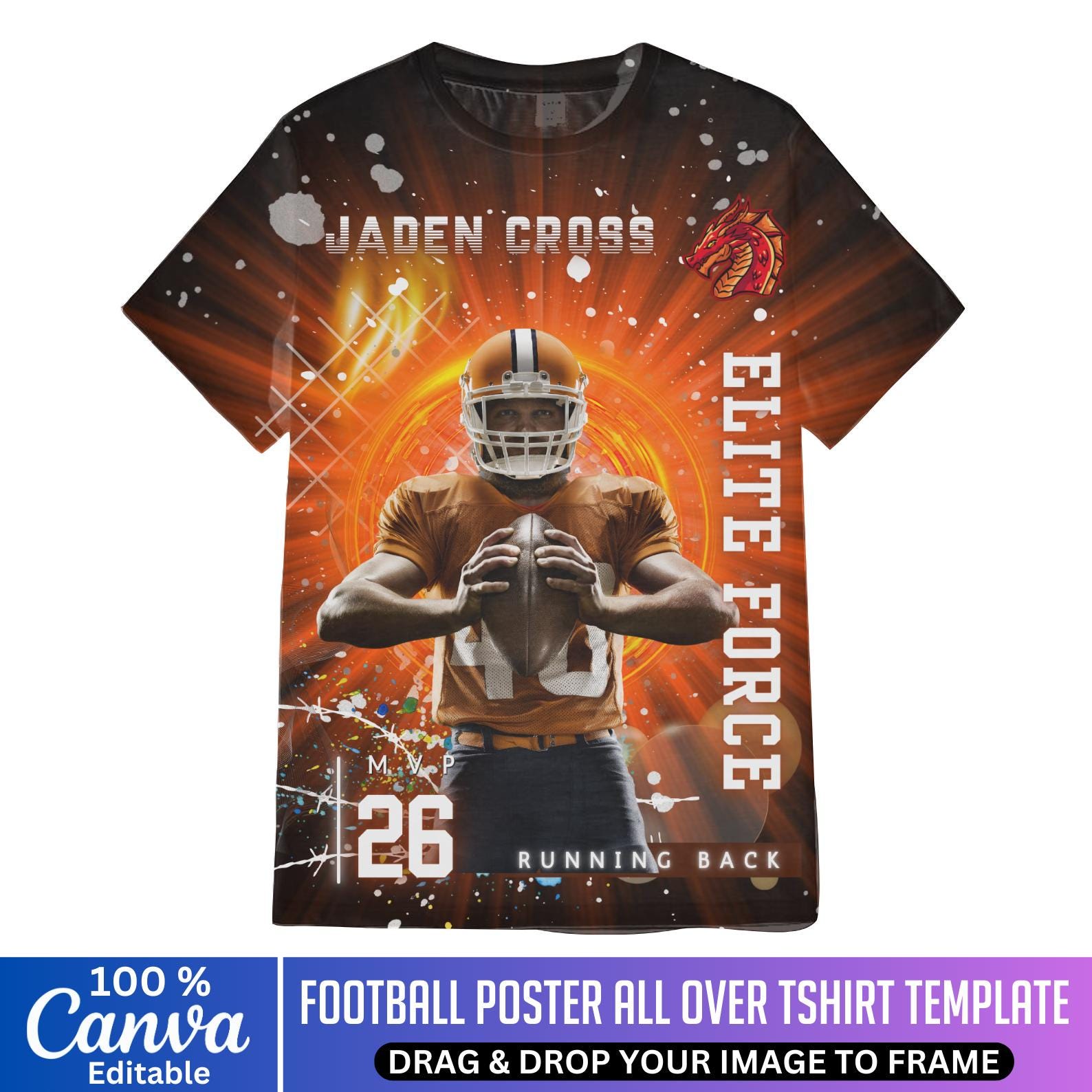 06 Football All Over T Shirt Poster Canva Template, Editable Football ...