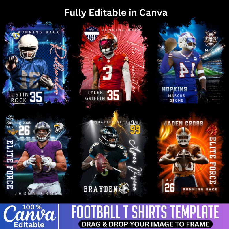 Canva Editable Football T Shirt Bundle, Football Game Day Designs ...