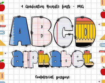School Teacher Doodle Alphabet Bundle, Teacher PNG Letters, Numbers ...