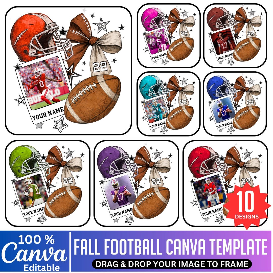 10 Fall Football Photo Insert Bundle, Canva Editable Photo Insert ...