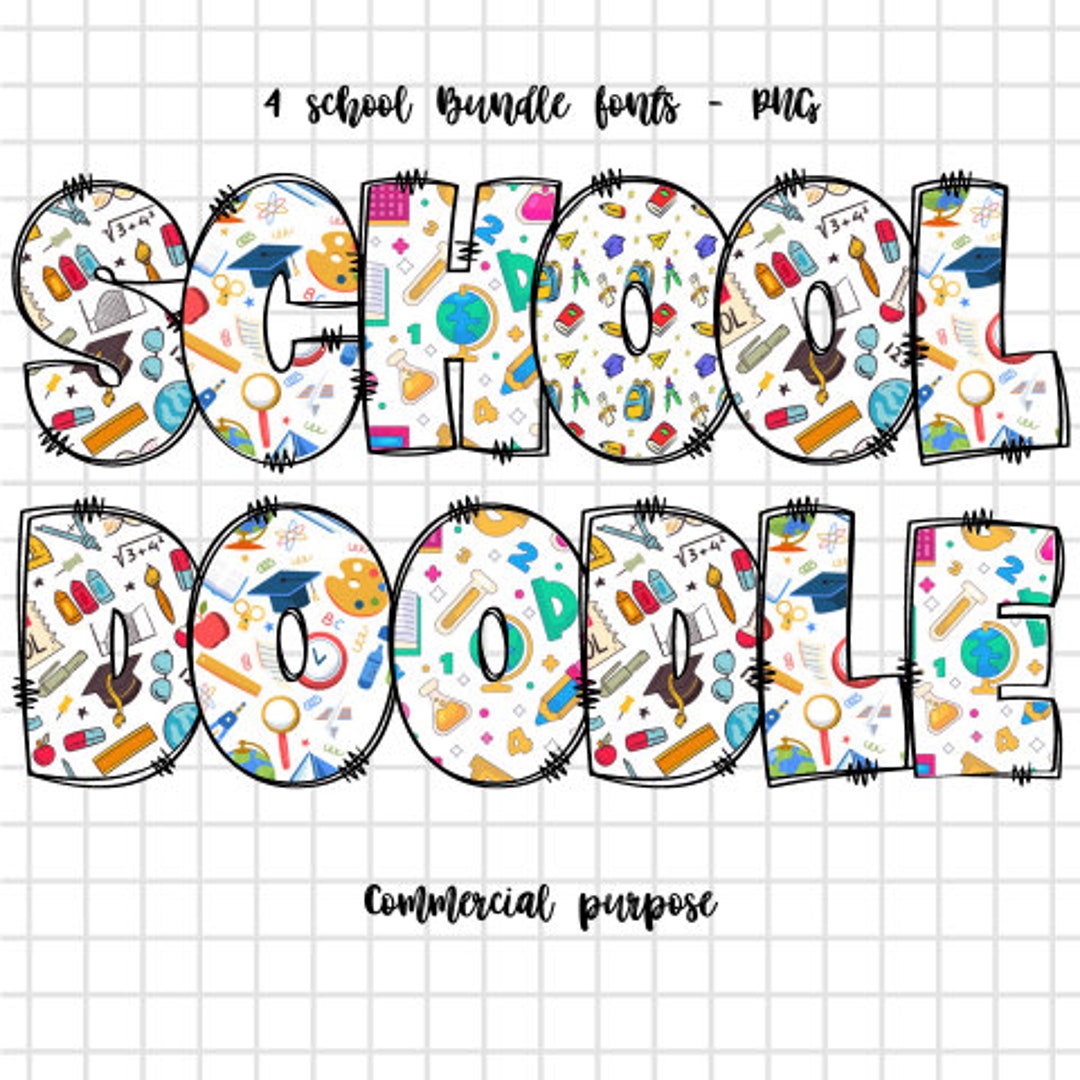 Back to School Doodle Letters & Numbers Png Bundle, School Doodle ...