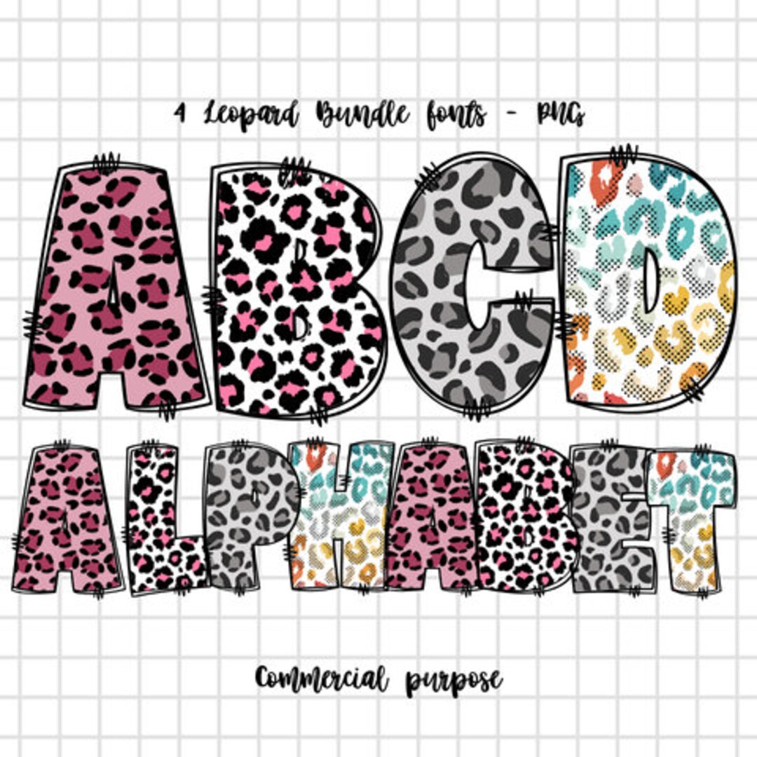 Leopard Print Doodle Alphabet Bundle, Animals Skin Alphabet Png, Animal ...