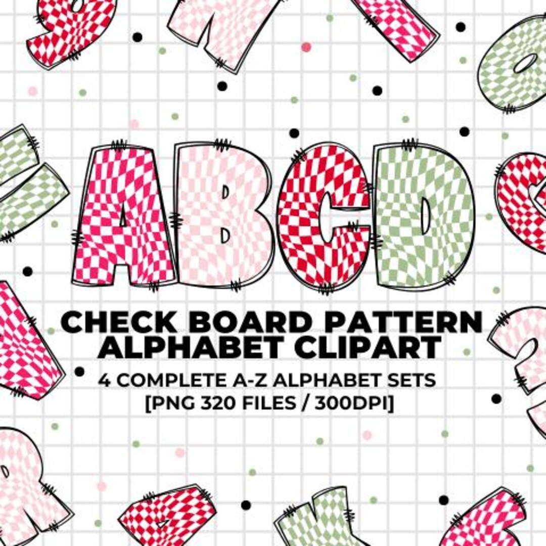 Check Board Pattern Alphabet Clipart, Checkboard Doodle Letters ...