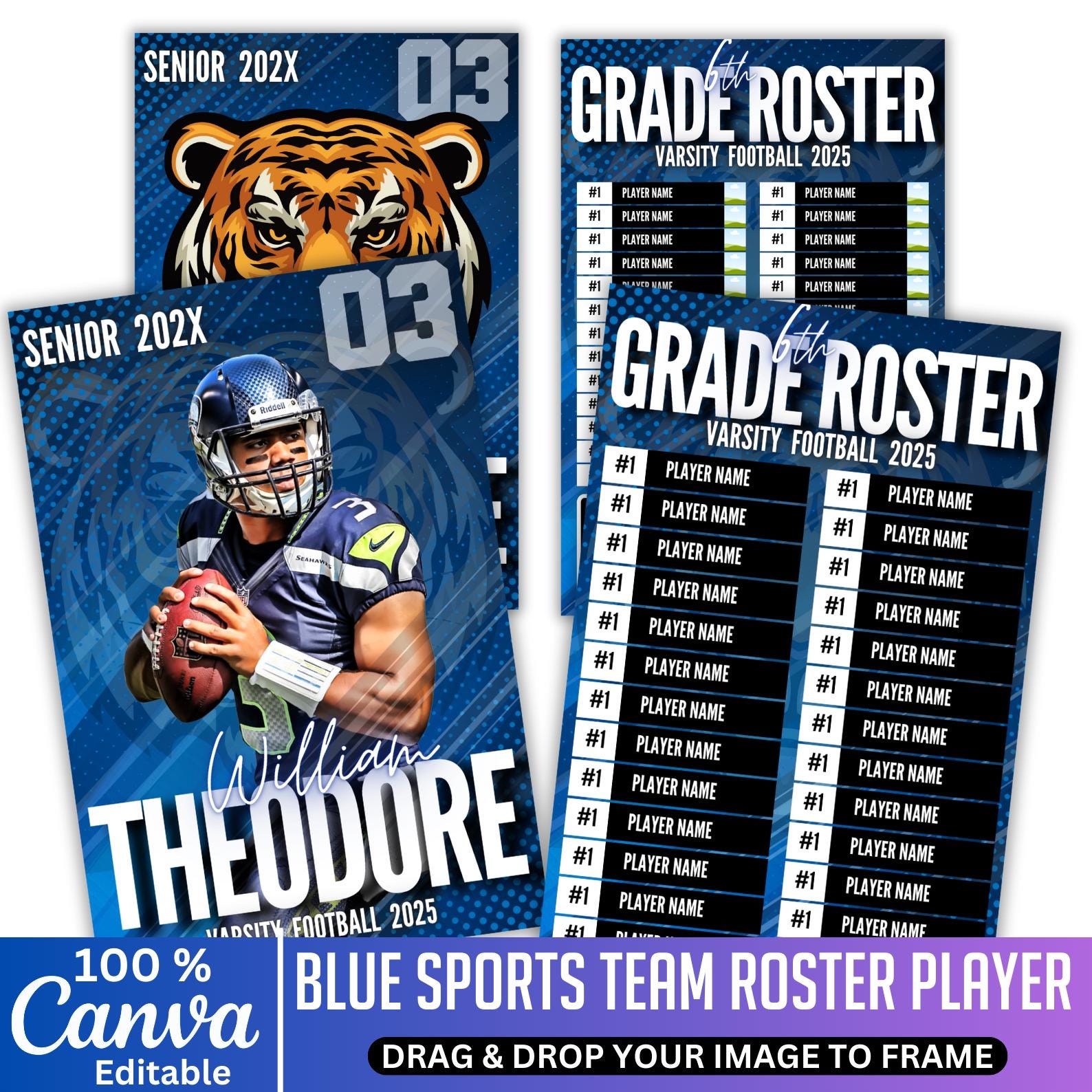 Sports Team Roster Canva Template, Editable Team Roster Card, Team ...