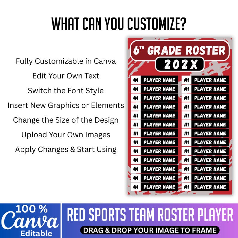 Sports Team Roster Canva Template, Editable Team Roster Card, Team ...
