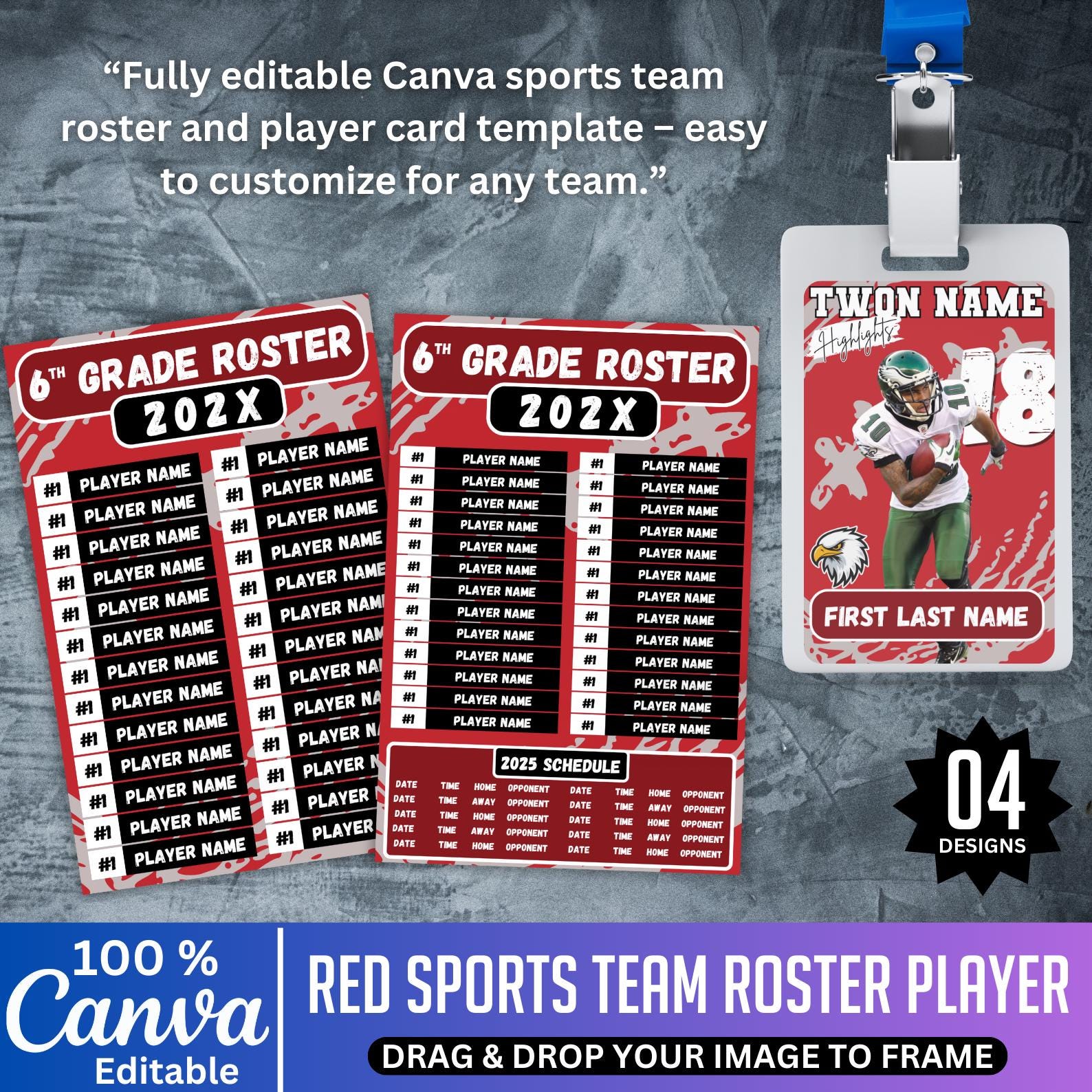 Sports Team Roster Canva Template, Editable Team Roster Card, Team ...
