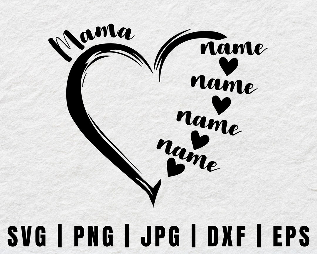 Custom Heart Kids Name Svg, Mother Mimi Clipart Silhouette ...