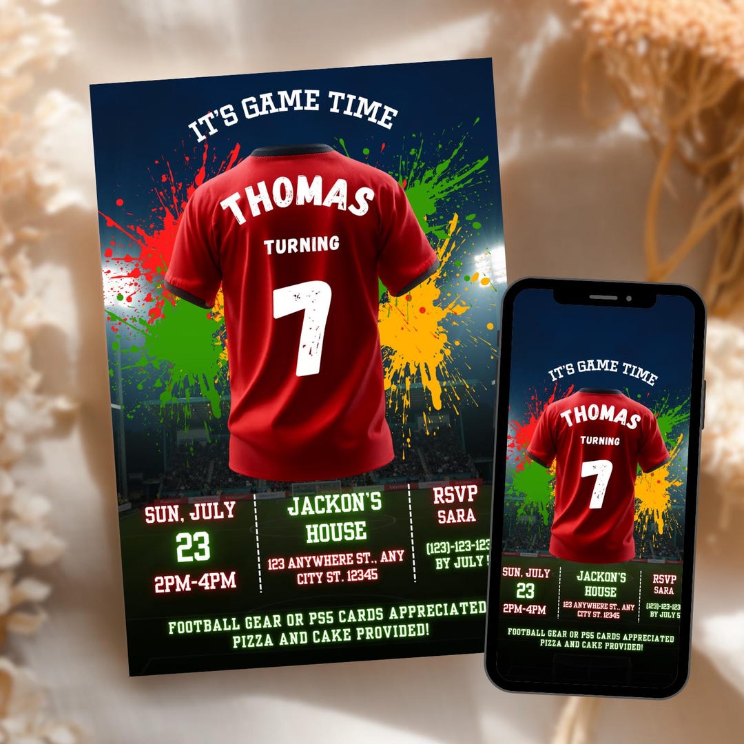 Soccer Birthday Invitation Template, Canva Editable Age Soccer Jersey ...