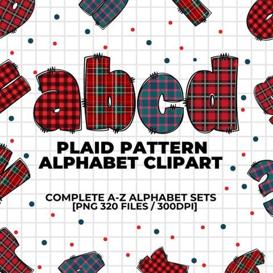 Red Buffalo Plaid Doodle Letters Alphabet, Plaid Doodle Font PNG, Hand Drawn Alpha Pack, Plaid ...