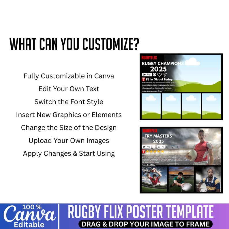 06 Editable Rugby Flix Movie Poster Template, Customizable Rugby ...