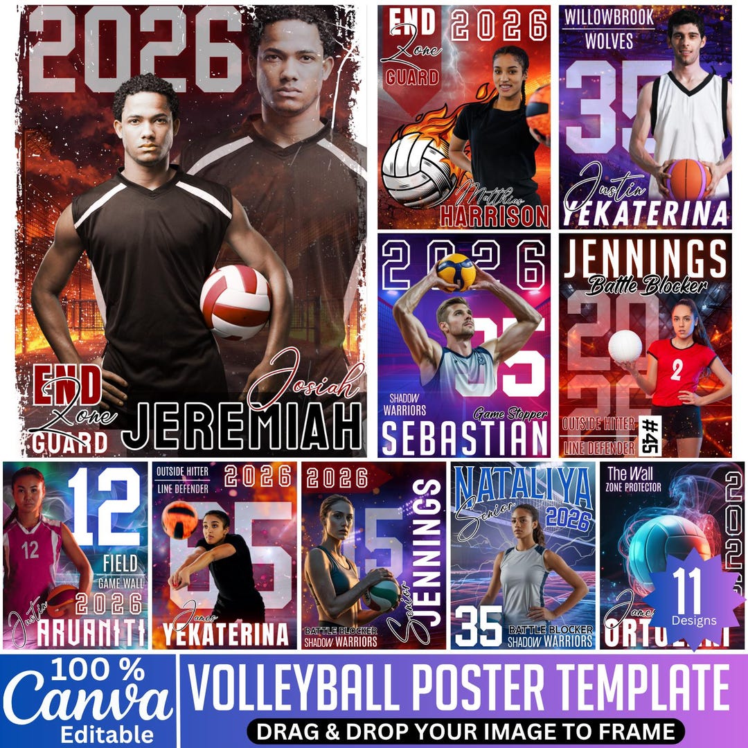 11 Volleyball Poster Canva Template, Custom Editable Volleyball Poster ...
