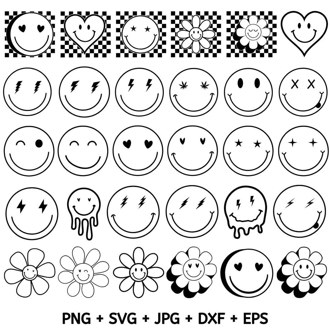 30 Smiley Face SVG Bundle, Happy Faces Svg Png, Checkered Smiley Svg ...