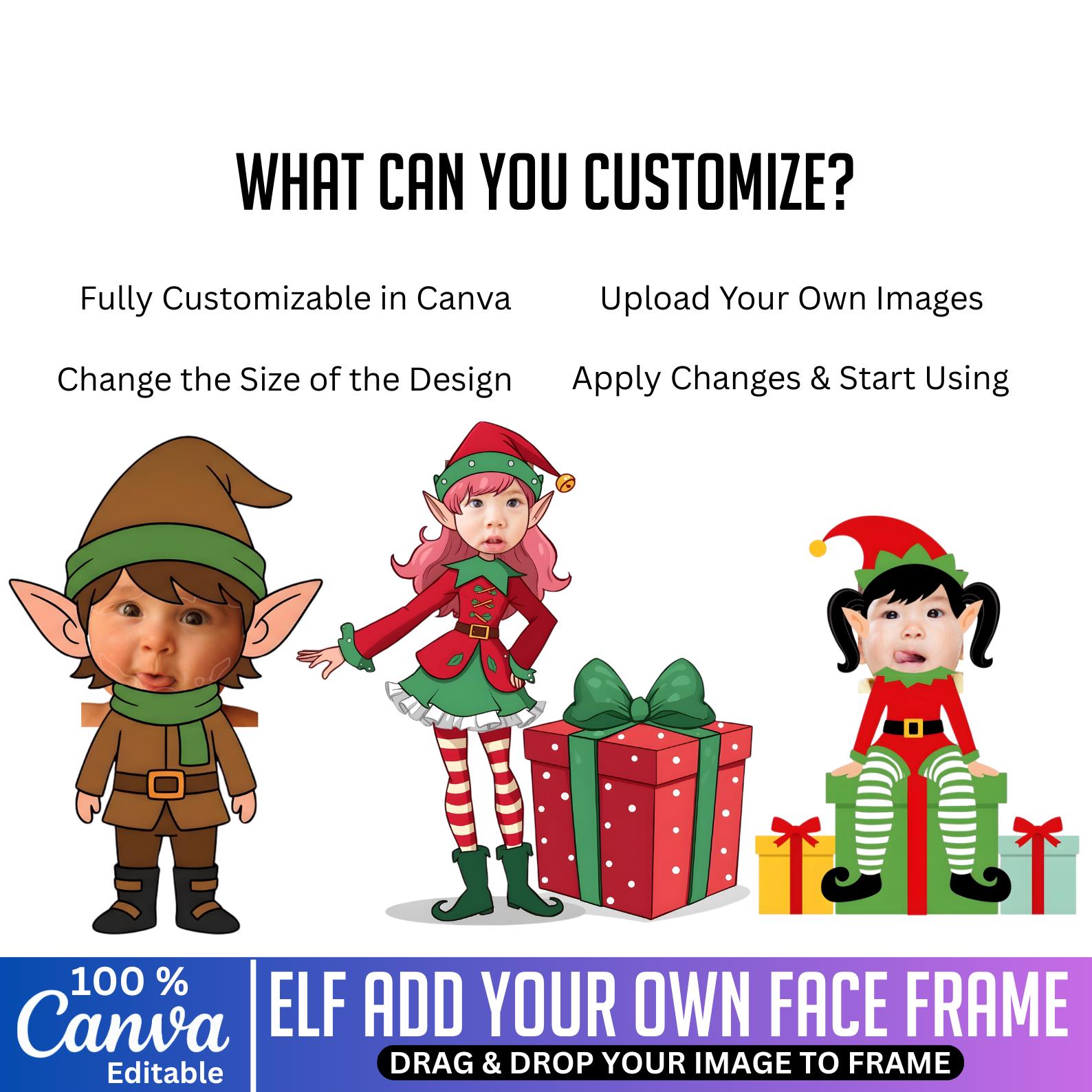 50 Christmas Elf Add Your Own Face Photo Frames Bundle, Santa, Elf Face ...