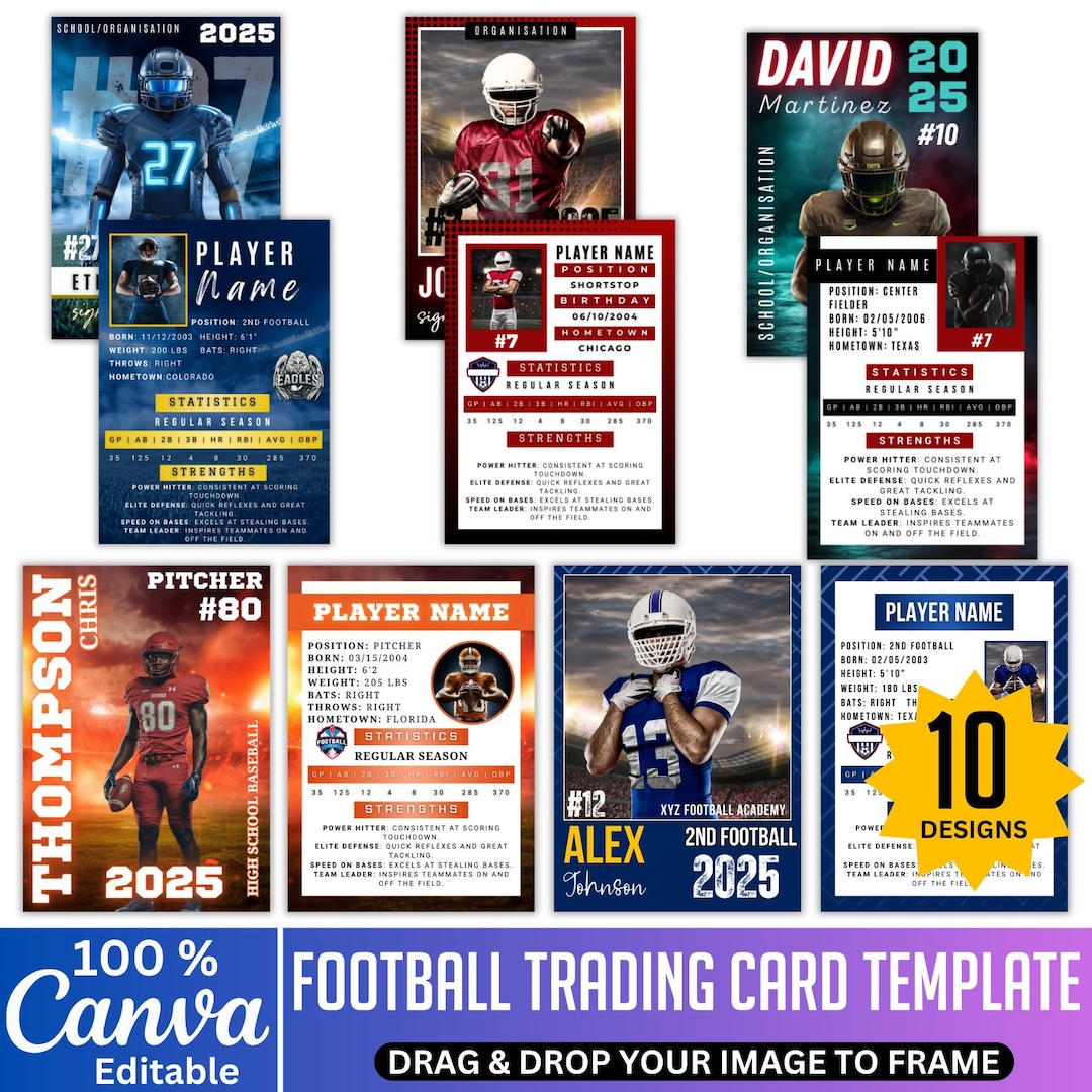 10 Football Trading Card Canva Template, American Football Trading Card ...