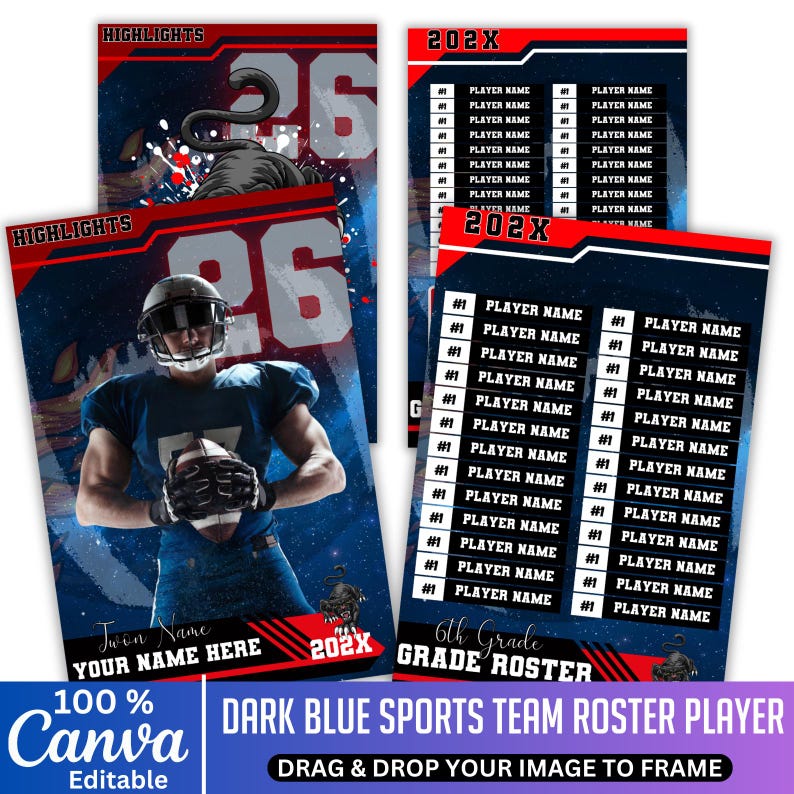 Sports Team Roster Canva Template, Editable Team Roster Card ...