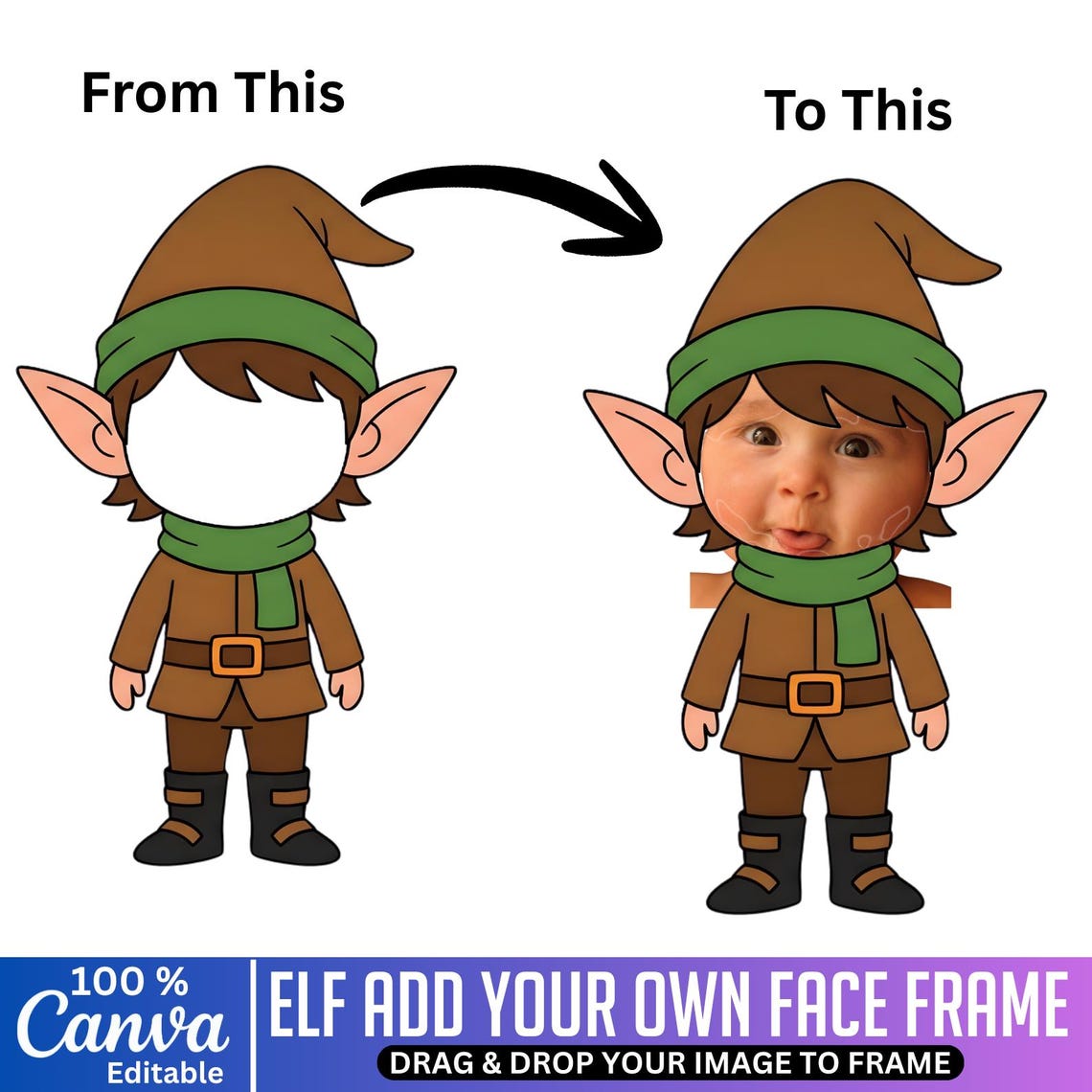 50 Christmas Elf Add Your Own Face Photo Frames Bundle, Santa, Elf Face ...