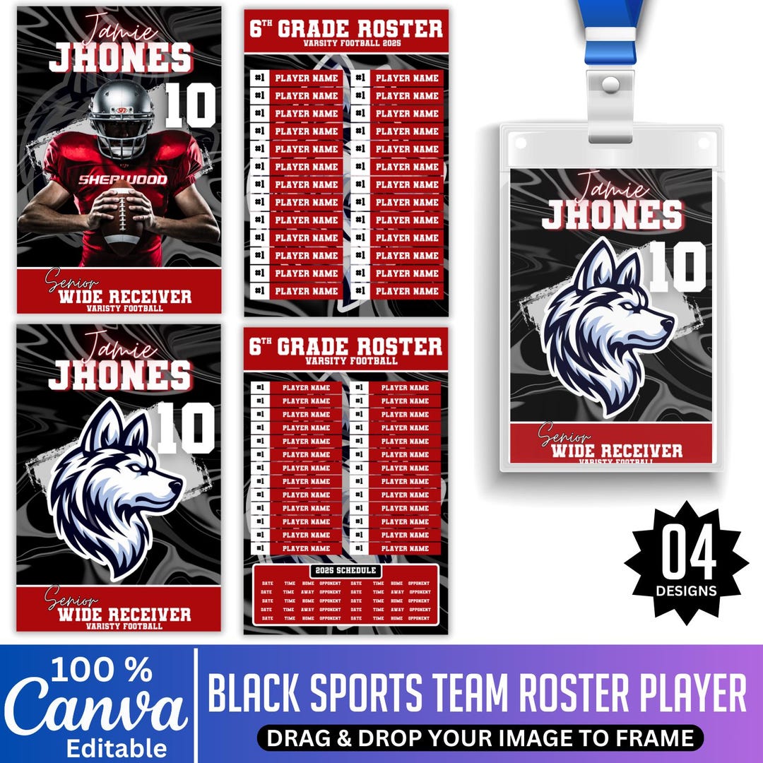Sports Team Roster Canva Template, Editable Team Roster Card ...