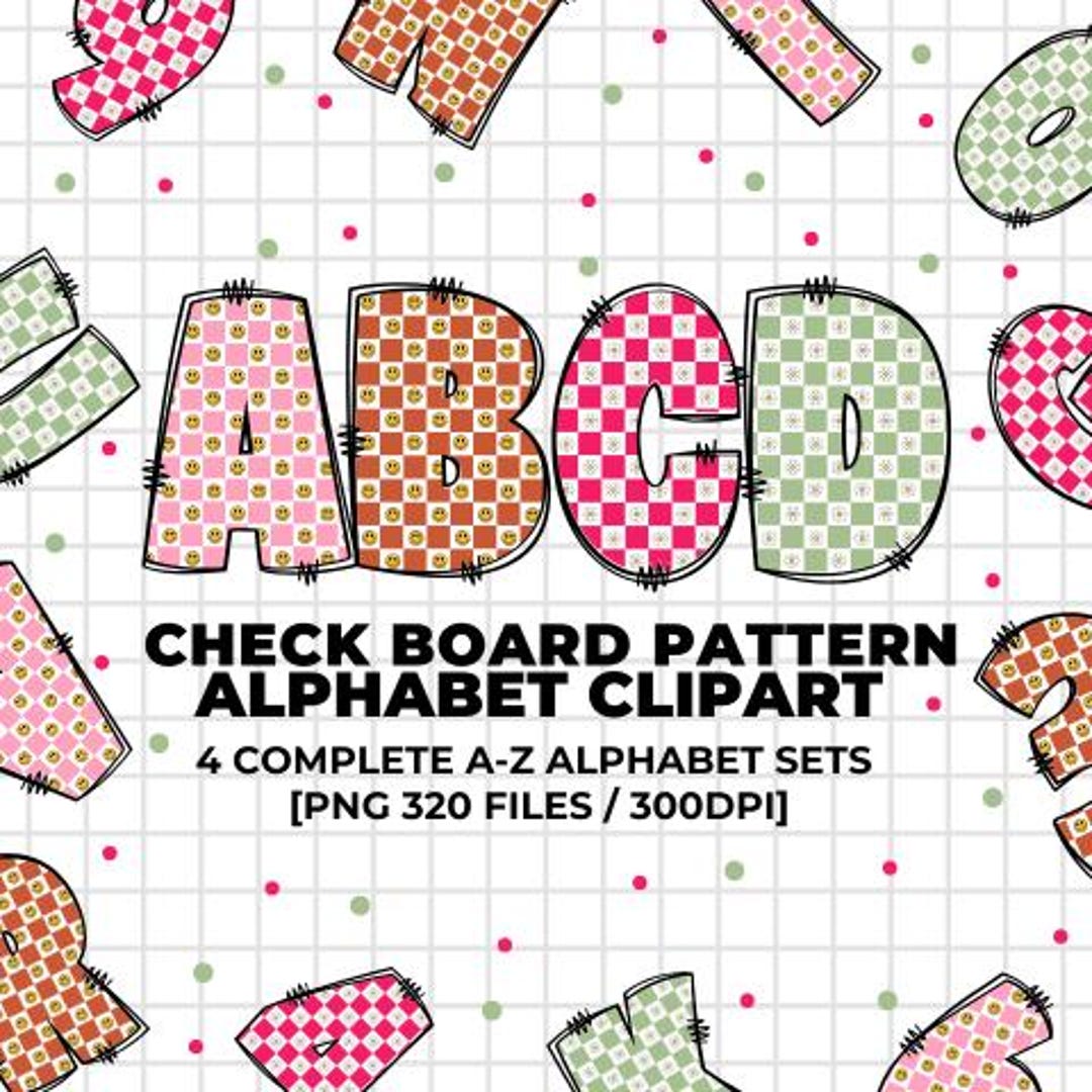 Check Board Pattern Alphabet Clipart, Checkboard Doodle Letters ...