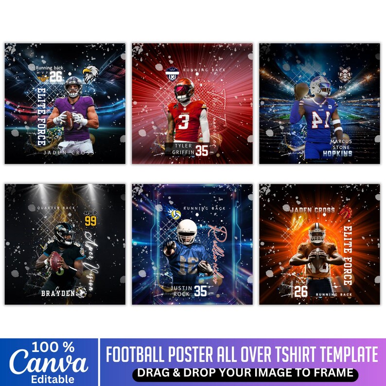 06 Football All Over T Shirt Poster Canva Template, Editable Football ...