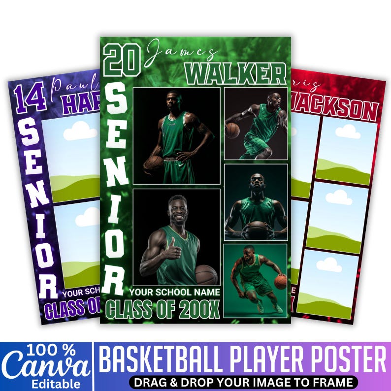 20 Basketball Player Poster Canva Template, Editable Sports Design ...