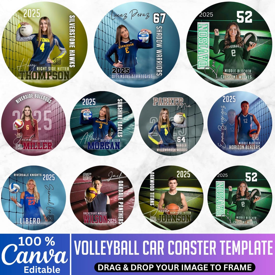 10 Volleyball Car Coaster Canva Template, Sublimation Designs ...