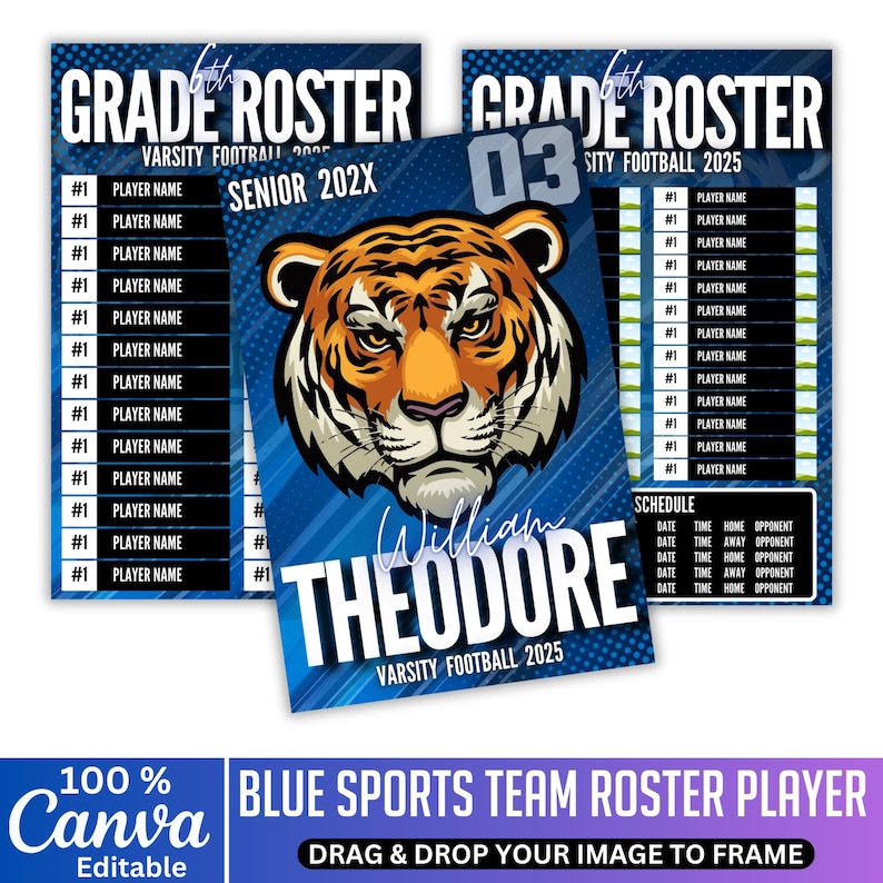 Sports Team Roster Canva Template, Editable Team Roster Card, Team ...