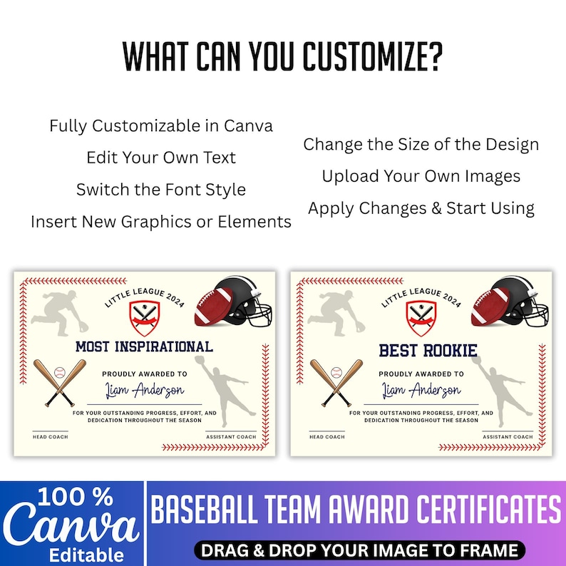 30 Baseball Certificate Awards Canva Editable Template, Baseball T-ball ...