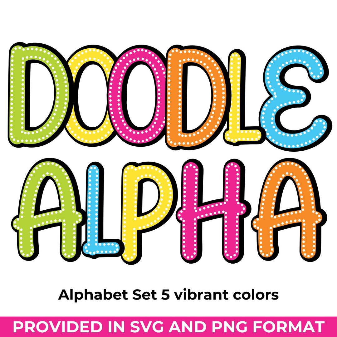 Dark and Vibrant Doodle, Doodle Alphabet Svg Design, Doodle Sublimation ...