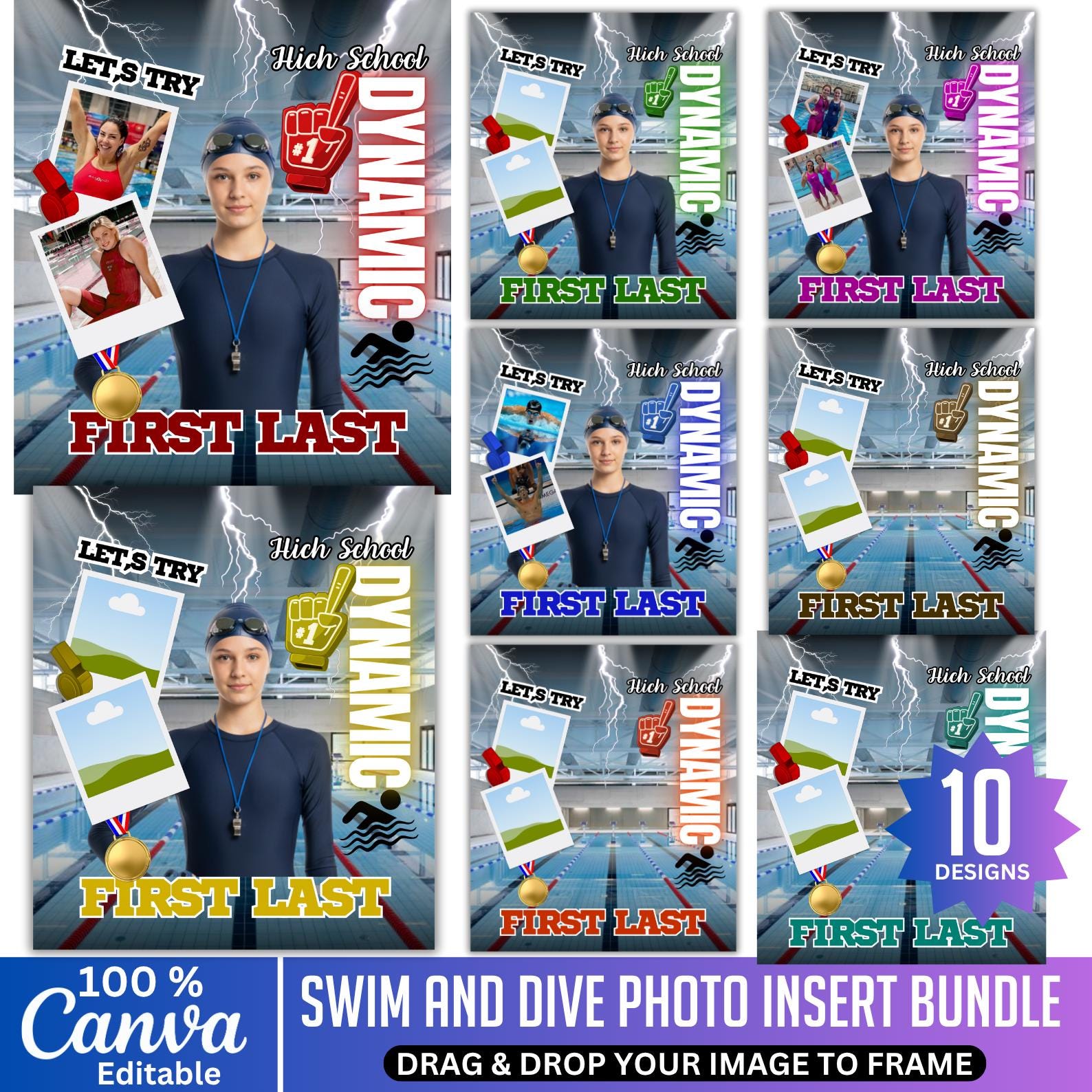 Swim and Dive Poster Bundle Template, Custom Photo Insert Dive Banner ...