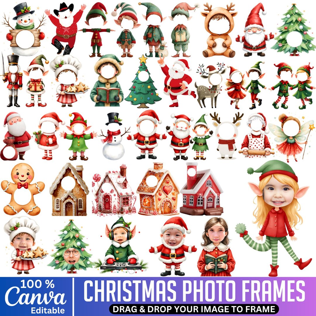 50+ Christmas Photo Frames Bundle, Santa, Gingerbread Face, Elf Face ...